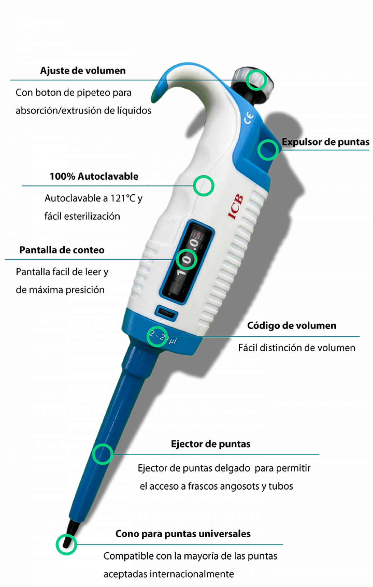 Pipetas Automáticas ICB de volumen variable y 100% autoclavables